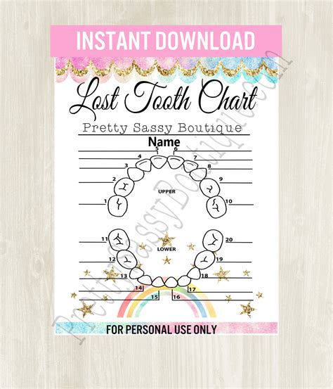 Tooth Chart Instant Download Lost Tooth Chart Printable My Tooth