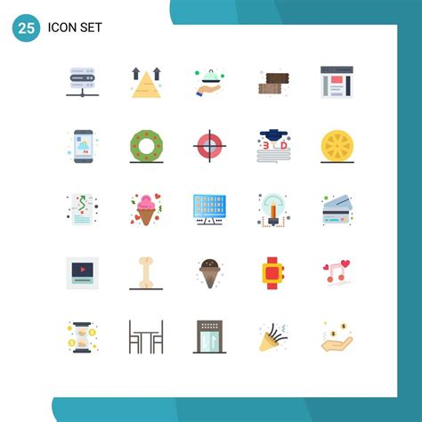 Editable Vector Line Pack Of 25 Simple Flat Colors Of Interface Sweets Dish Food Chocolate