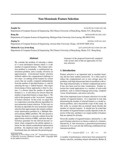 Pdf Non Monotonic Feature Selection
