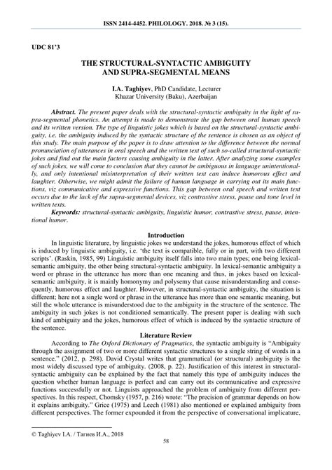 Pdf Structural Syntactic Ambiguity And Supra Segmental Means