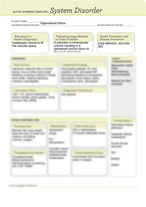 Hypovolemic Shock System Disorder Template Prntbl