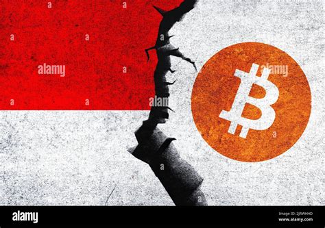 Bitcoin And Indonesia Flag On A Wall With A Crack Indonesia Bitcoin Banned Mining Illegal