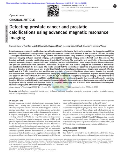 Pdf Detecting Prostate Cancer And Prostatic Calcifications Using Advanced Magnetic Resonance
