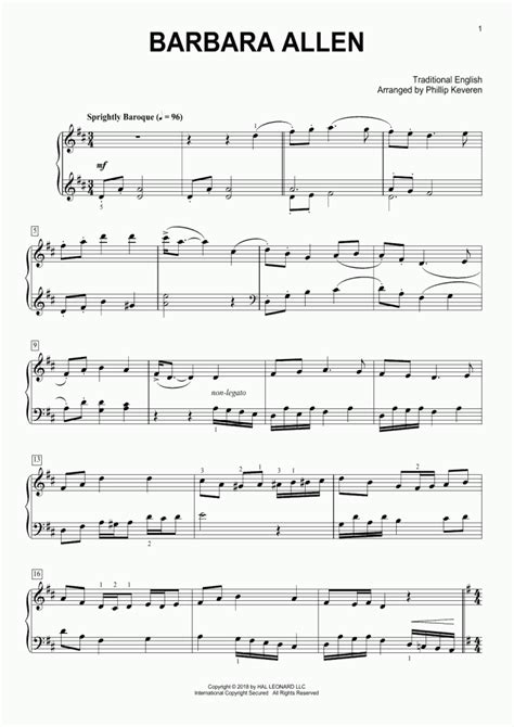 Barbara Allen Piano Sheet Music Onlinepianist