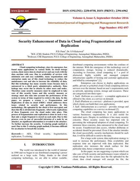 Pdf Security Enhancement Of Data In Cloud Using Fragmentation And