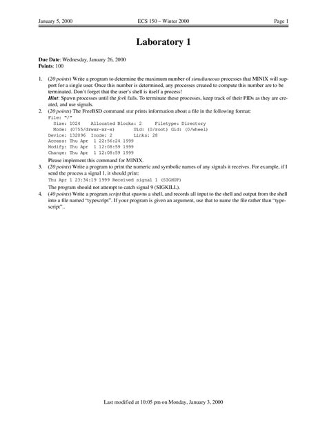 Solution Key For Laboratory 1 Winter 2000 Ecs 150 Docsity