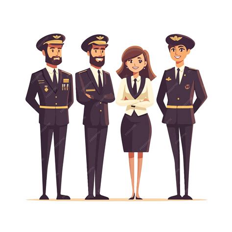 Aviation Crew Captain Pilot Assistant And Stewardesses Inside An