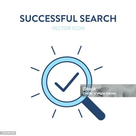 성공적인 검색 아이콘입니다 내부의 체크 마크 기호가 있는 돋보기 도구의 벡터 그림입니다 온라인 검색 솔루션 찾기 문제 해결 해답 찾기 성공 의 개념 을 나타냅니다 금융에