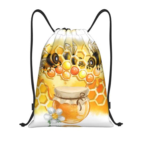 Drawstring Backpack Honey Bee Splash Proof Small Drawstring Gym Bag For Women Men Cinch