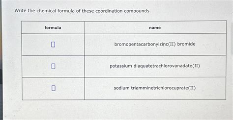 Solved Write The Chemical Formula Of These Coordination