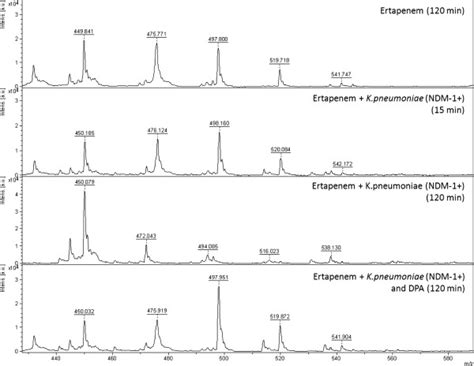 Mass Spectrum Showing The Non Hydrolysed Pattern Of Ertapenem Top
