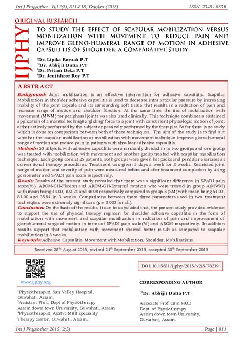Pdf To Study The Effect Of Scapular Mobilization Versus Mobilization