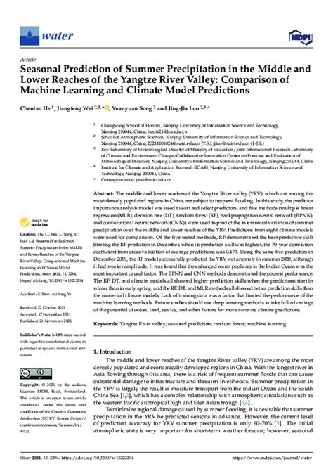 Pdf Seasonal Prediction Of Summer Precipitation In The Middle And Lower Reaches Of The Yangtze