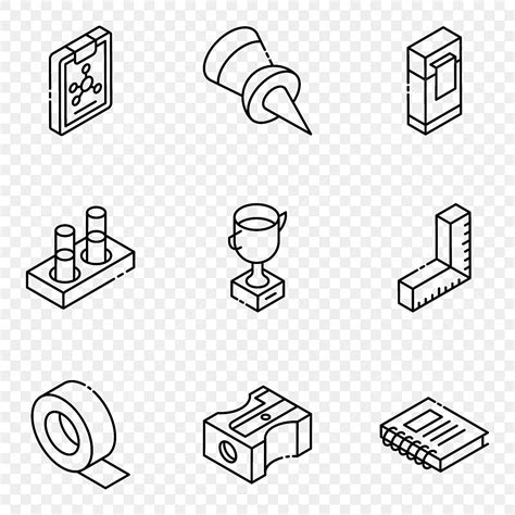 Stationery And Science Learning Linear Isometric Icons Stationery