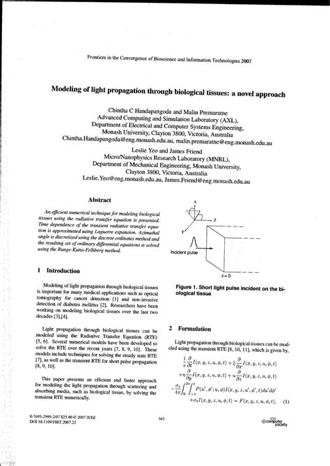 Pdf Modeling Of Light Propagation Through Biological Tissues A Novel Approach