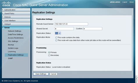 Cisco NAC Guest Server Installation And Configuration Guide Release Replication And High