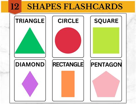 Shapes Flashcards Forms Figures Geometric Educational Preschool Homeschool Color Cutouts