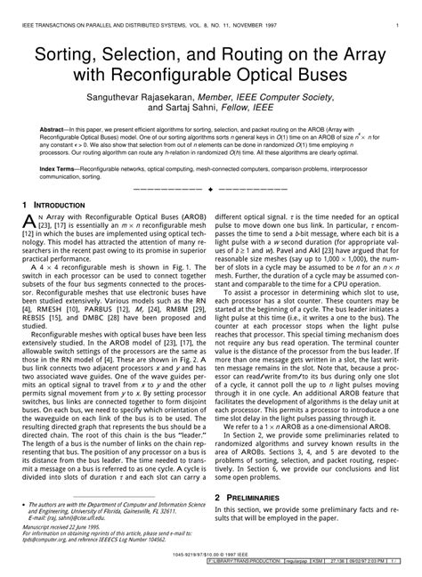 Pdf Sorting Selection And Routing On The Array With Reconfigurable Optical Buses