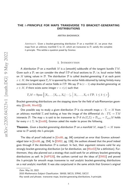 Pdf The H Principle For Maps Transverse To Bracket Generating