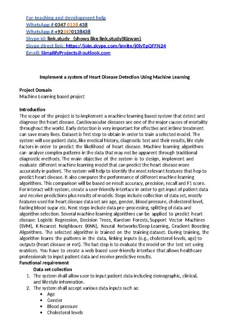 Implement A System Of Heart Disease Detection Using Machine Learning Whatsapp 0347 0138 438