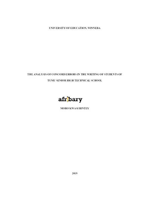 The Analysis Of Concord Errors In The Writing Of Students Of Tumu Senior High Technical School