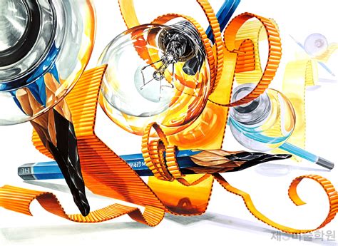 기초디자인 연필 골판지 전구 그래피티 그림 디자인 미술 구도