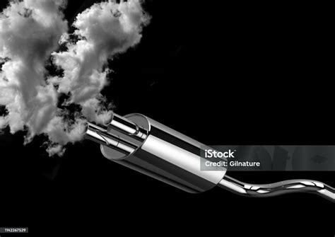 자동차 파이프 배기 연기와 검은 배경 위에 고립 된 연기 자동차에의 한 환경 오염의 개념 3d 렌더링 0명에 대한 스톡 사진 및 기타 이미지 Istock