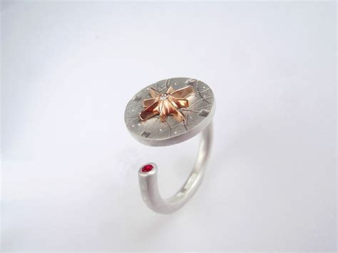Mini Compass Ring In Sterling Silver With 10k Gold Center And Etsy