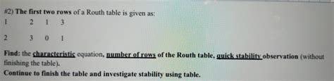 Solved 2 The First Two Rows Of A Routh Table Is Given As