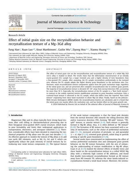 Pdf Effect Of Initial Grain Size On The Recrystallization Behavior