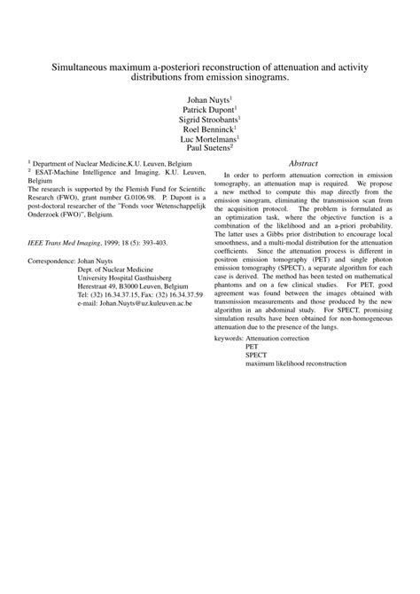 Pdf Simultaneous Maximum A Posteriori Reconstruction Of Attenuation And Activity Distributions