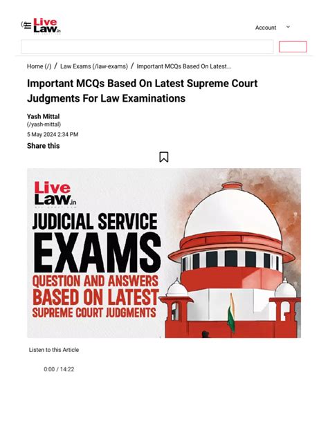 Important Mcqs Based On Latest Supreme Court Judgments For Law