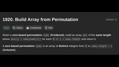 Leetcode Easy Detailed Videos დეტალური ვიდეოები 7 1920 Build Array From Permutation