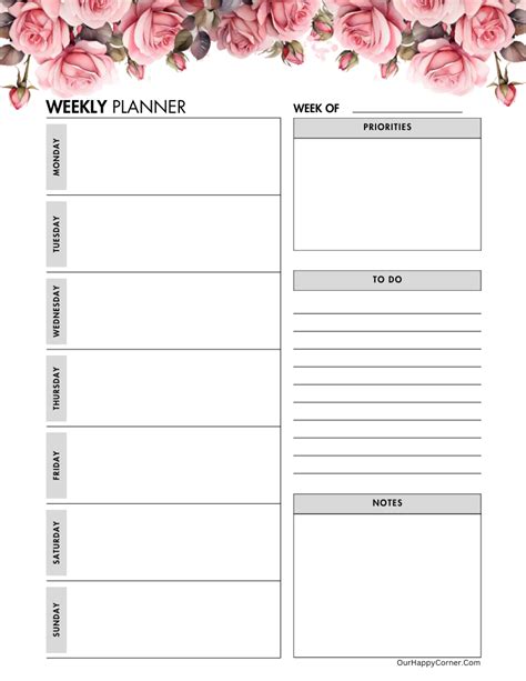 Floral Weekly Planner Free Printable Our Happy Corner