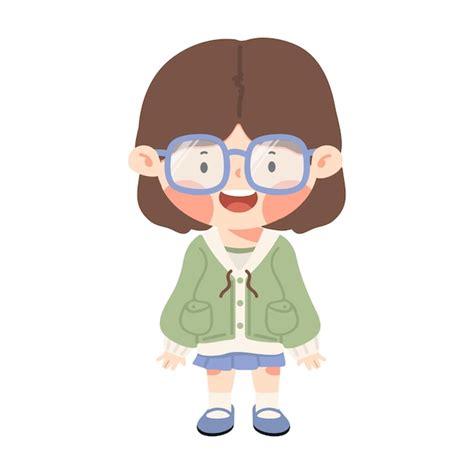 Premium Vector Cute Girl With Glasses Cartoon