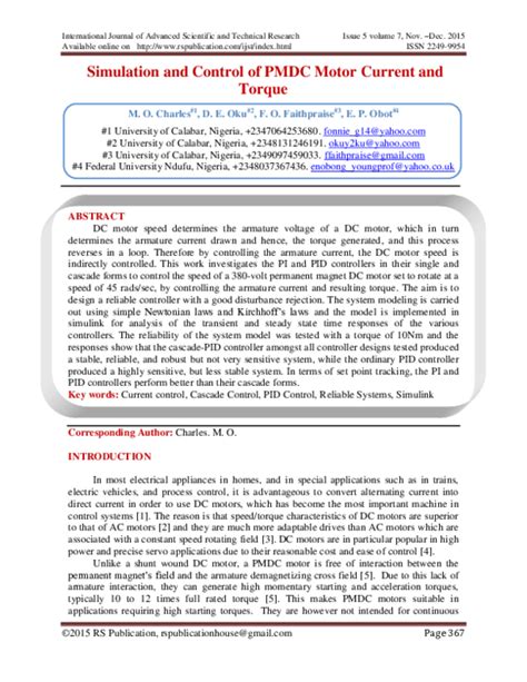 Pdf Simulation And Control Of Pmdc Motor Current And Torque