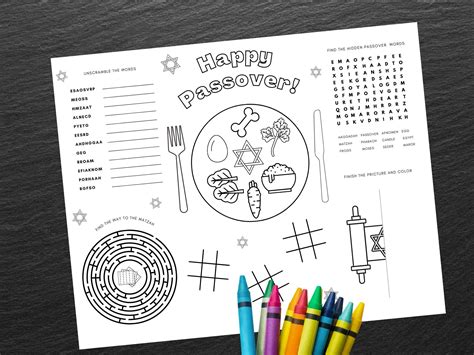Passover Placemat Passover Activity Placemat Passover Coloring