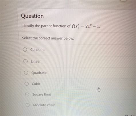 Solved Question Identify The Parent Function Of F X X Chegg