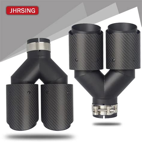 Y 모양 더블 배기 배기 파이프 탄소 섬유 노즐 머플러 튜닝 자동차 범용 자동차 배기 팁 스테인레스 매트 블랙머플러 Aliexpress