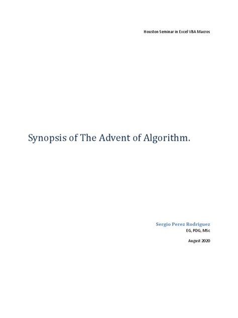 synopsis of the advent of algorithm houston seminar in excel vba macros pdf computers