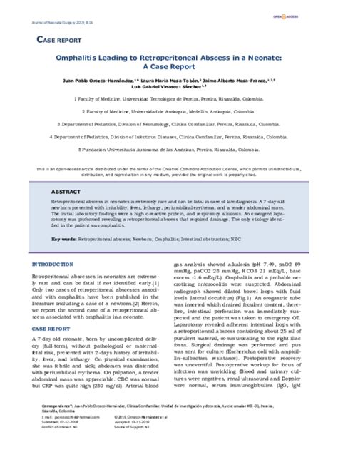 Pdf Omphalitis Leading To Retroperitoneal Abscess In A Neonate A