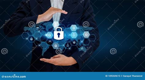 Lock In The Hands Of A Businessman Shield The Shield To Protect The Cyberspacespace Input Data