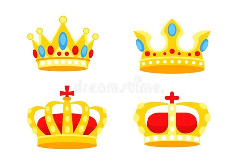 Gold Crown Crowning Headdress For King And Queen Golden Royal Jewelry Stock Vector