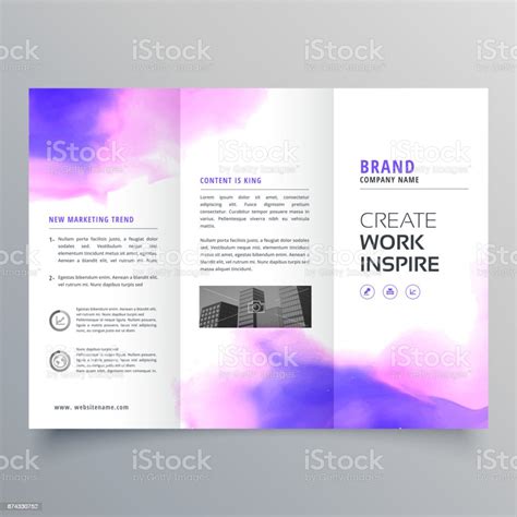 우아한 수채화 Trifold 브로셔 디자인 서식 파일 0명에 대한 스톡 벡터 아트 및 기타 이미지 0명 3단 브로슈어 광고 Istock