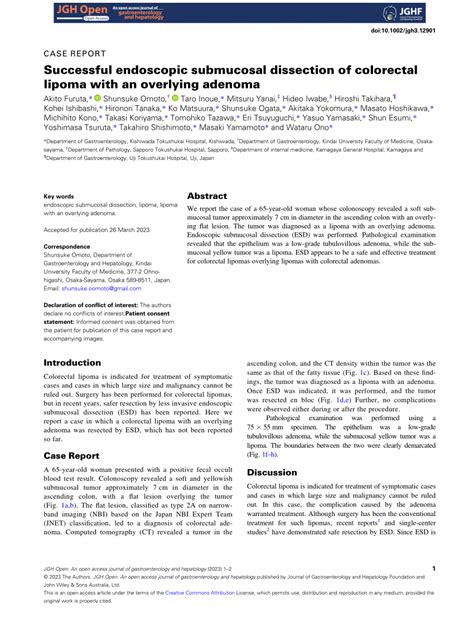 Pdf Successful Endoscopic Submucosal Dissection Of Colorectal Lipoma With An Overlying Adenoma