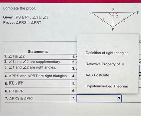Solved Complete The Proof Given Ps≅pt ∠1≅∠2 Prove