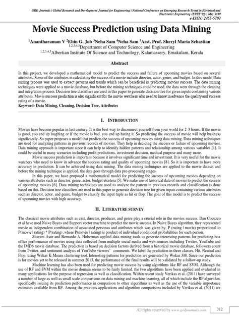 Movie Success Prediction Using Data Mining Pdf Data Mining