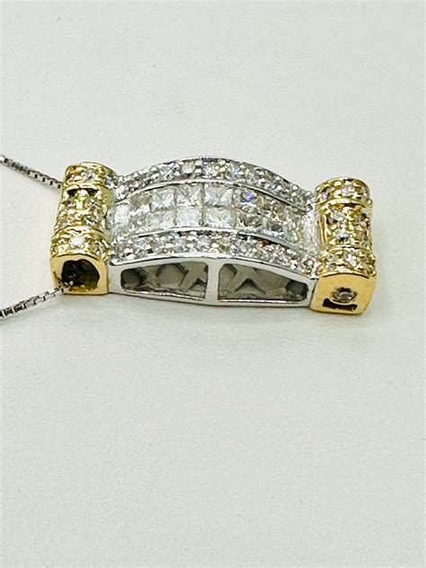 Natural Diamond Slide Pendant And Chain 14kt Yellow And White Gold