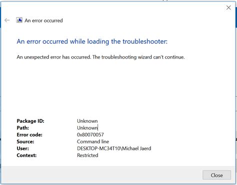 An Error Occured While Loading The Troubleshooter Microsoft Community
