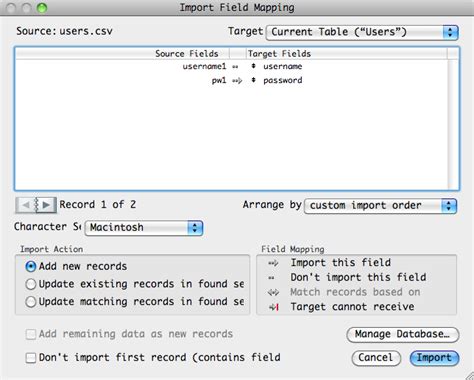 Filemaker Import Particular Column Stack Overflow